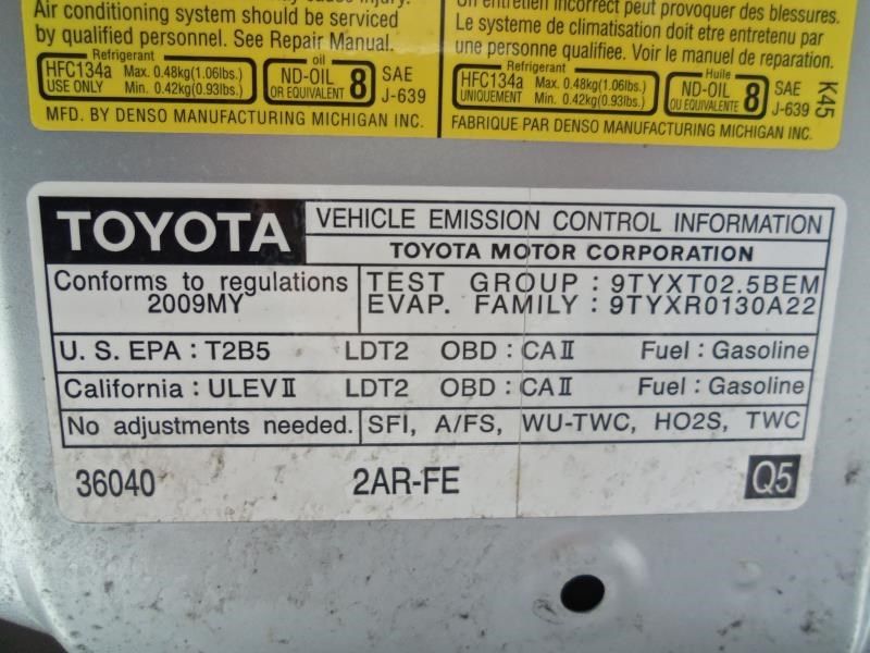 ENGINE 2009-2012 TOYOTA RAV4 GASOLINE 2.5L VIN F 5TH DIGIT 2ARFE ENG 4 ...